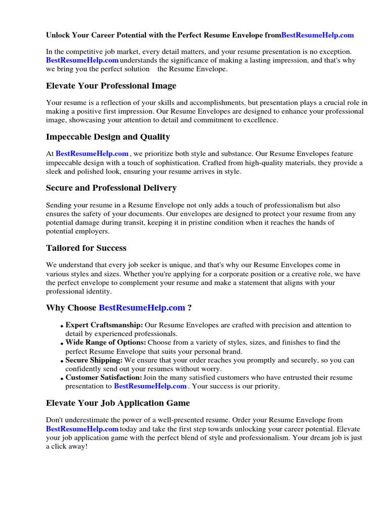 Resume Envelope | PDF | Résumé | Envelope