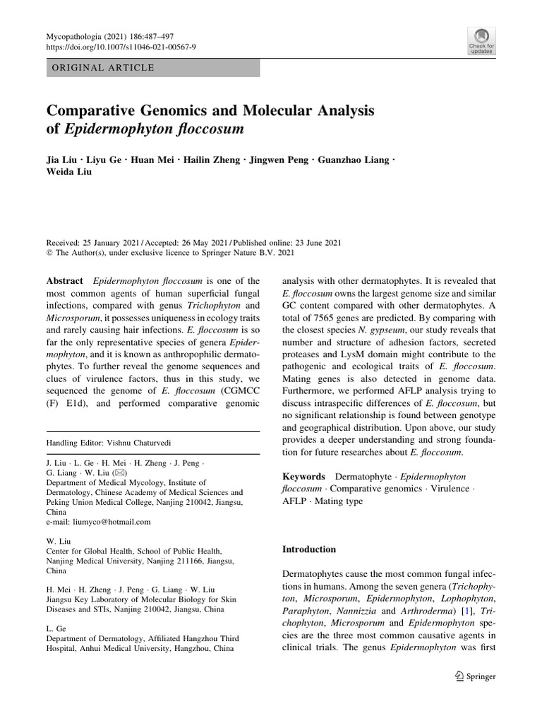 Comparative Genomics and Molecular Analysis of Epidermophyton Floccosum ...