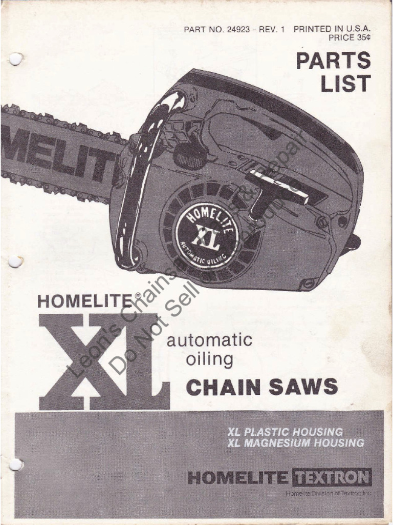 Homelite XL Automatic Chainsaw Ipl 24923 Revision 1 2 | PDF