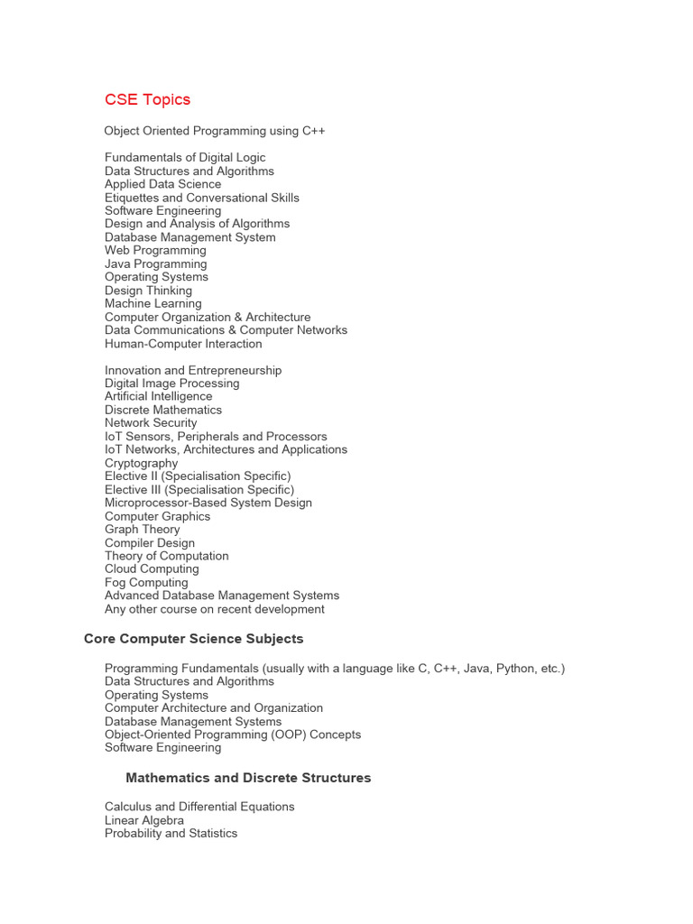 CSE Topics | PDF | Machine Learning | Discrete Mathematics