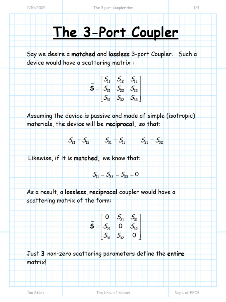 The 3 Port Coupler | PDF | Complex Number | Equations