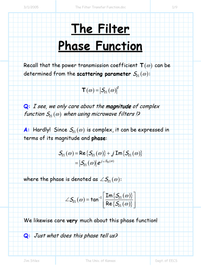 The Filter Transfer Function | Download Free PDF | Filter (Signal Processing) | Phase (Waves)