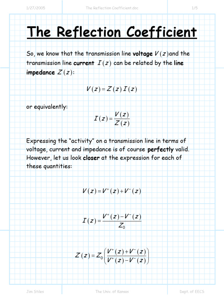 The Reflection Coefficient | PDF | Transmission Line | Materials Science