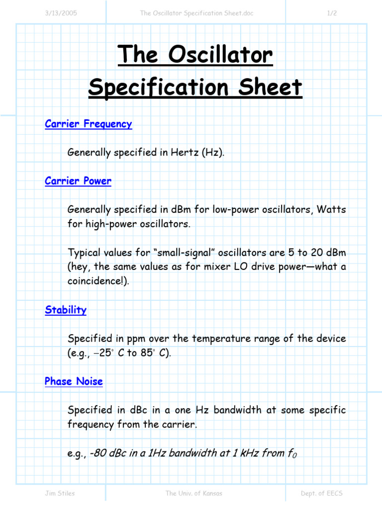 The Oscillator Specification Sheet | PDF