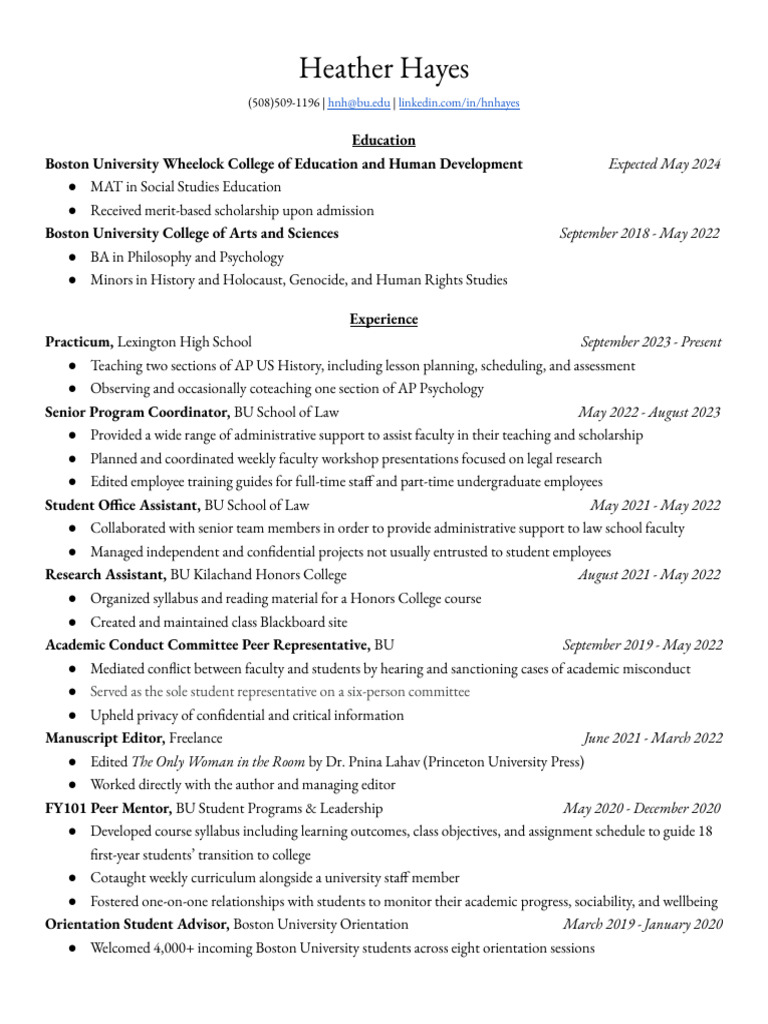 Hayes Heather Resume | PDF | Curriculum | Learning