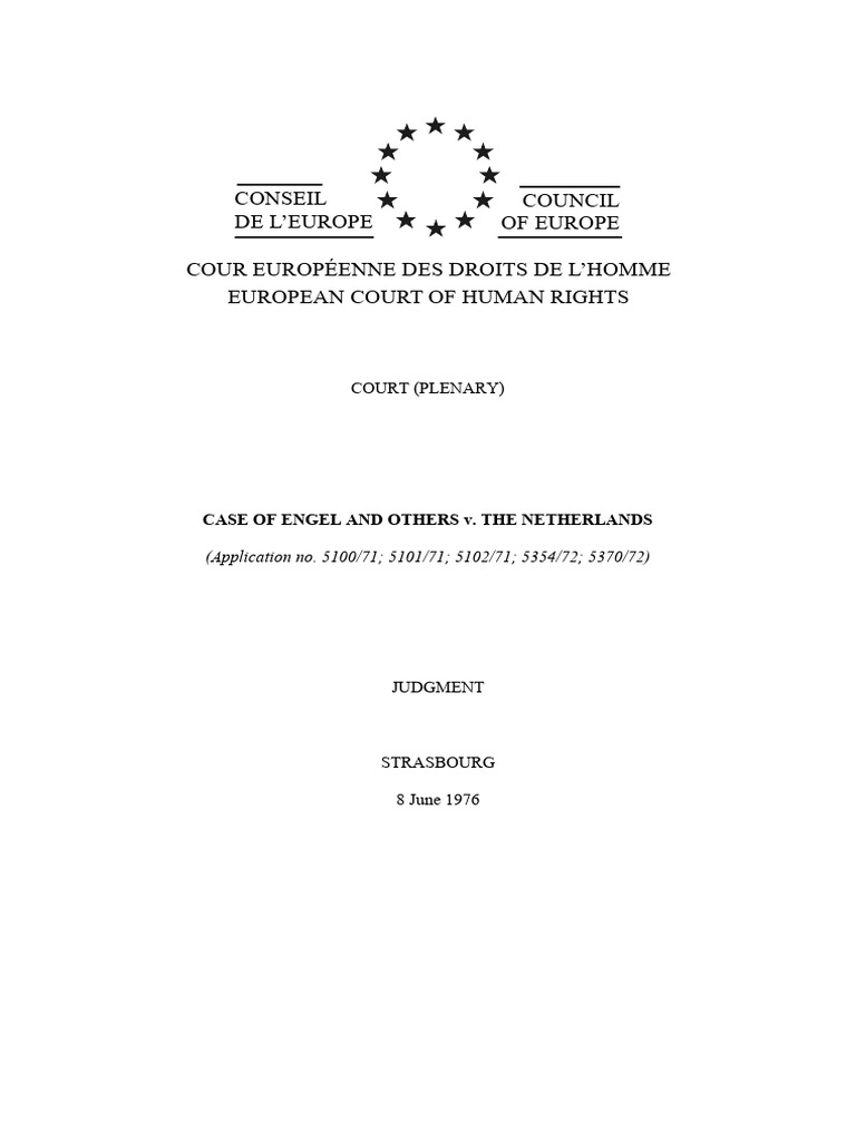 CASE OF ENGEL AND OTHERS v. THE NETHERLANDS | PDF | Military Justice ...