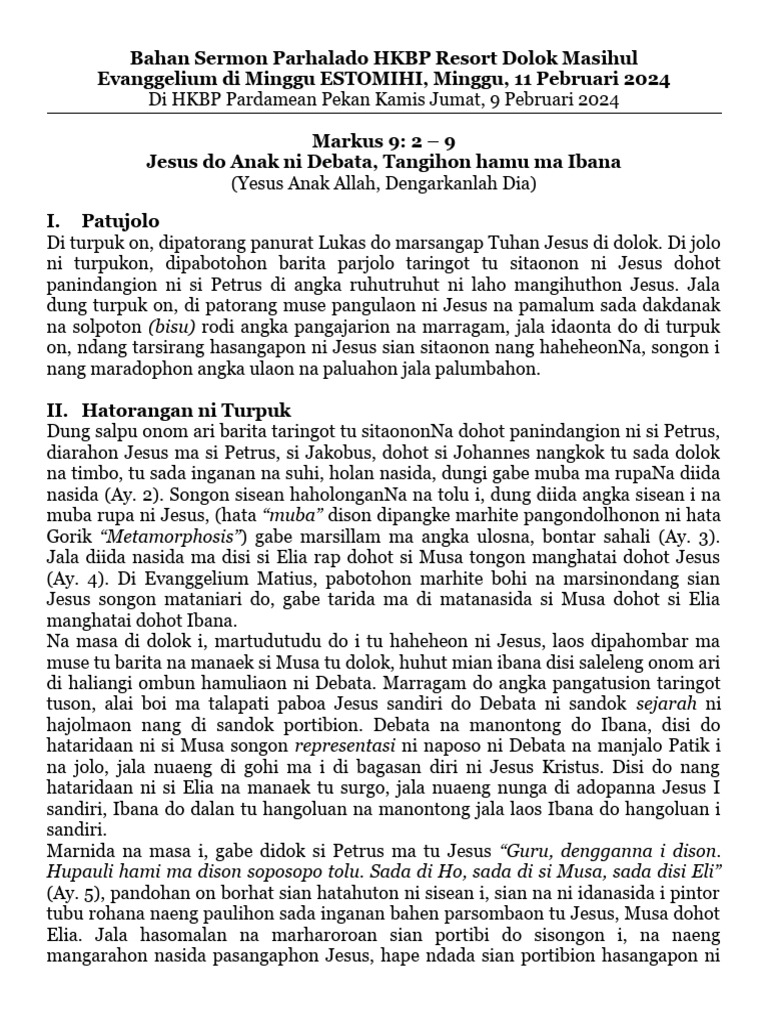 Bahan Sermon Estomihi 11-02-2024 | PDF