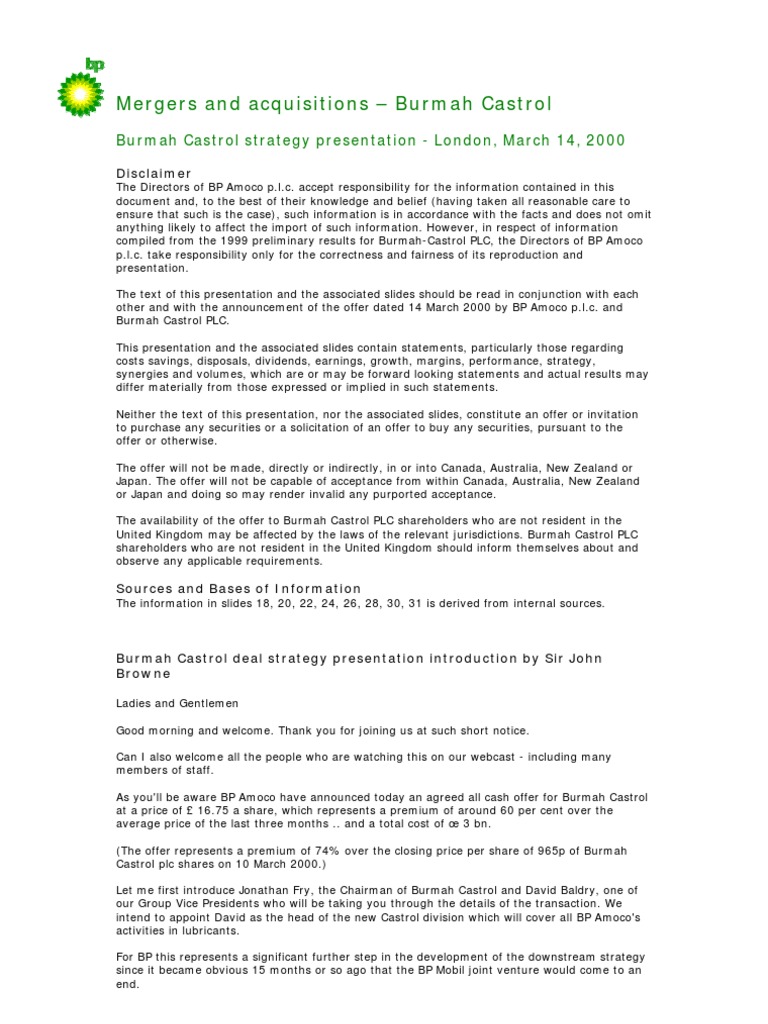 Burmah Castrol BP Strategy Presentation | PDF | Bp | Brand