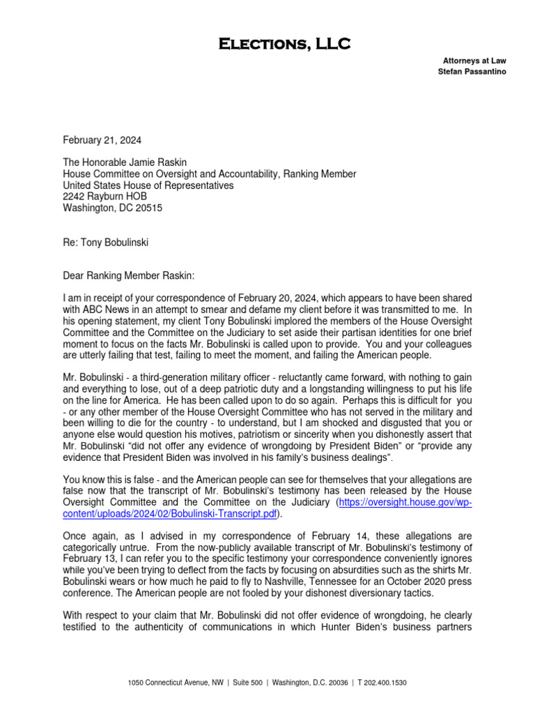Bobulinski Lawyer Raskin Letter | PDF | Joe Biden