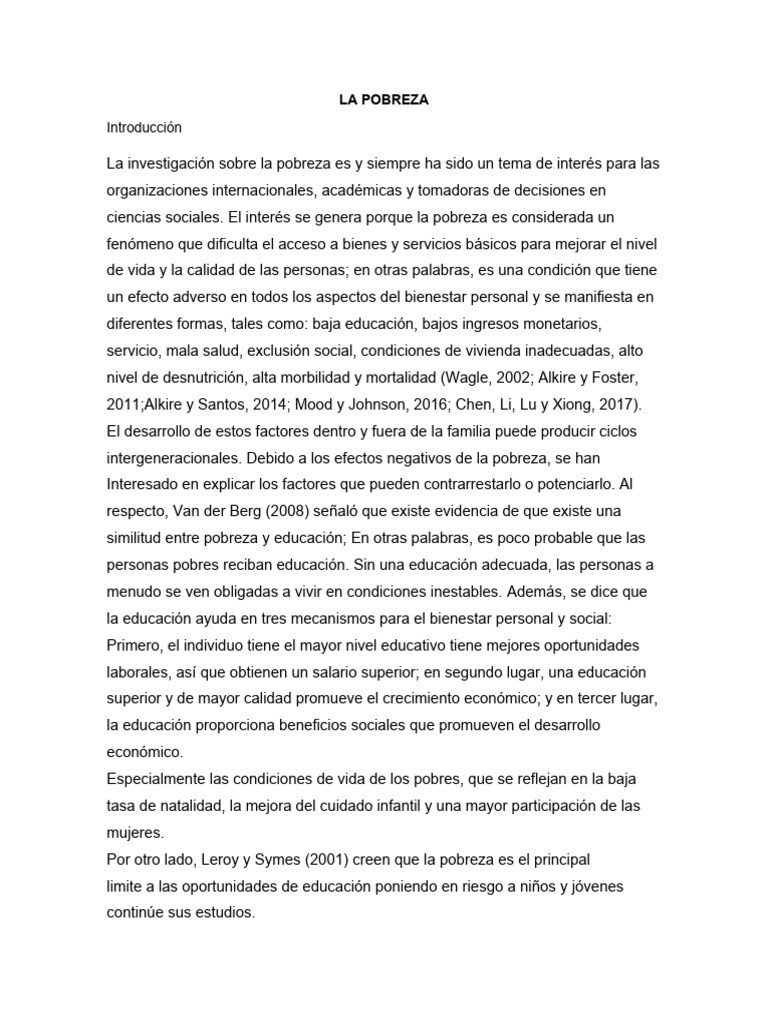 LA POBREZA, Ensayo | PDF | Pobreza | Pobreza e indigencia