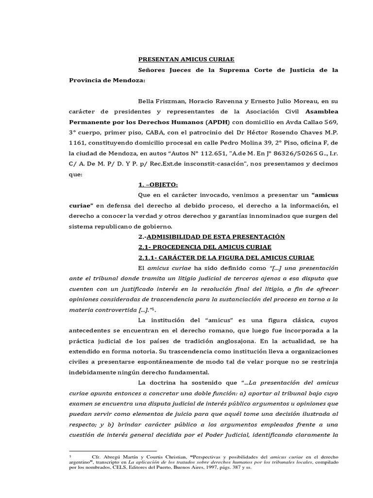 Presentan Amicus Curiae Caso Ivan González | PDF | Debido al proceso | Amicus Curiae