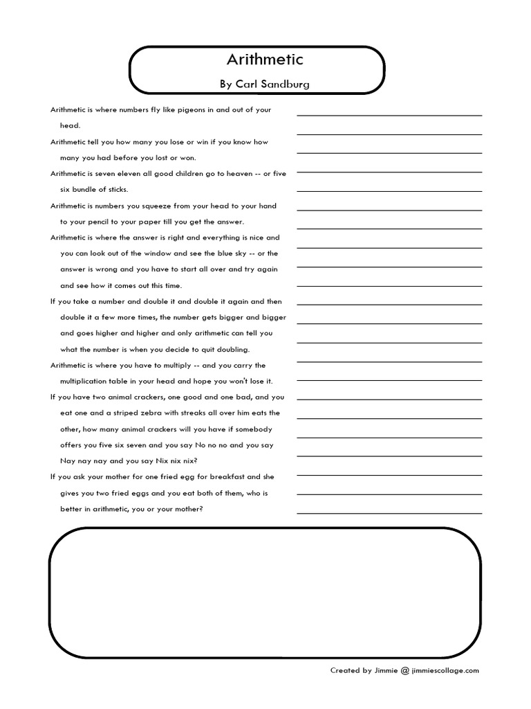 Arithmetic Poem by Carl Sandburg | PDF | Cooking, Food & Wine ...