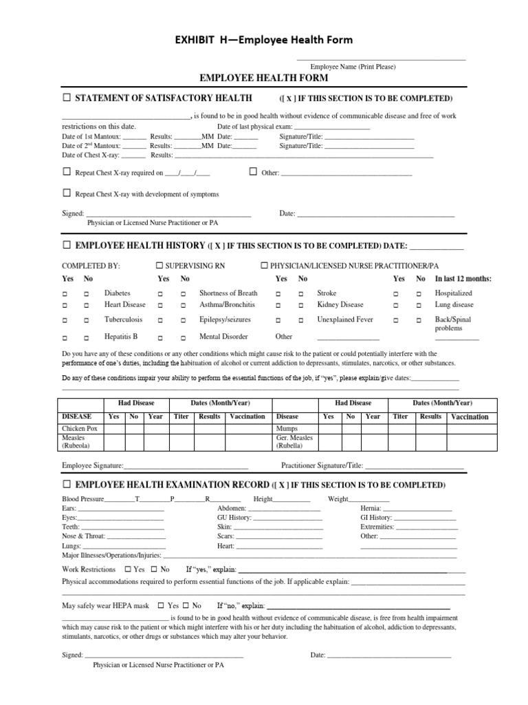 Employee Health Form | Download Free PDF | Measles | Physician