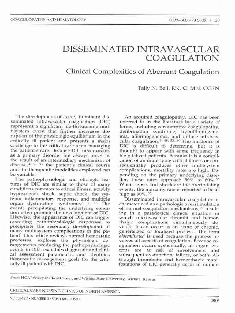 Disseminated Intravascular Coagulation Clinical Complexities of Aberrant Coagulation | PDF