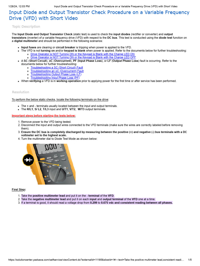 Input Diode And Output Transistor Check Procedure On A Variable