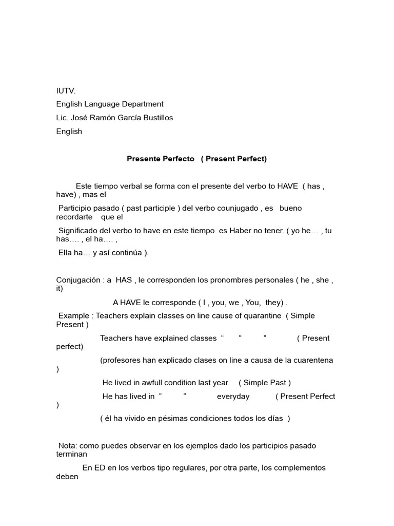 Presente Perfecto | PDF | Languages | Foreign Language Studies