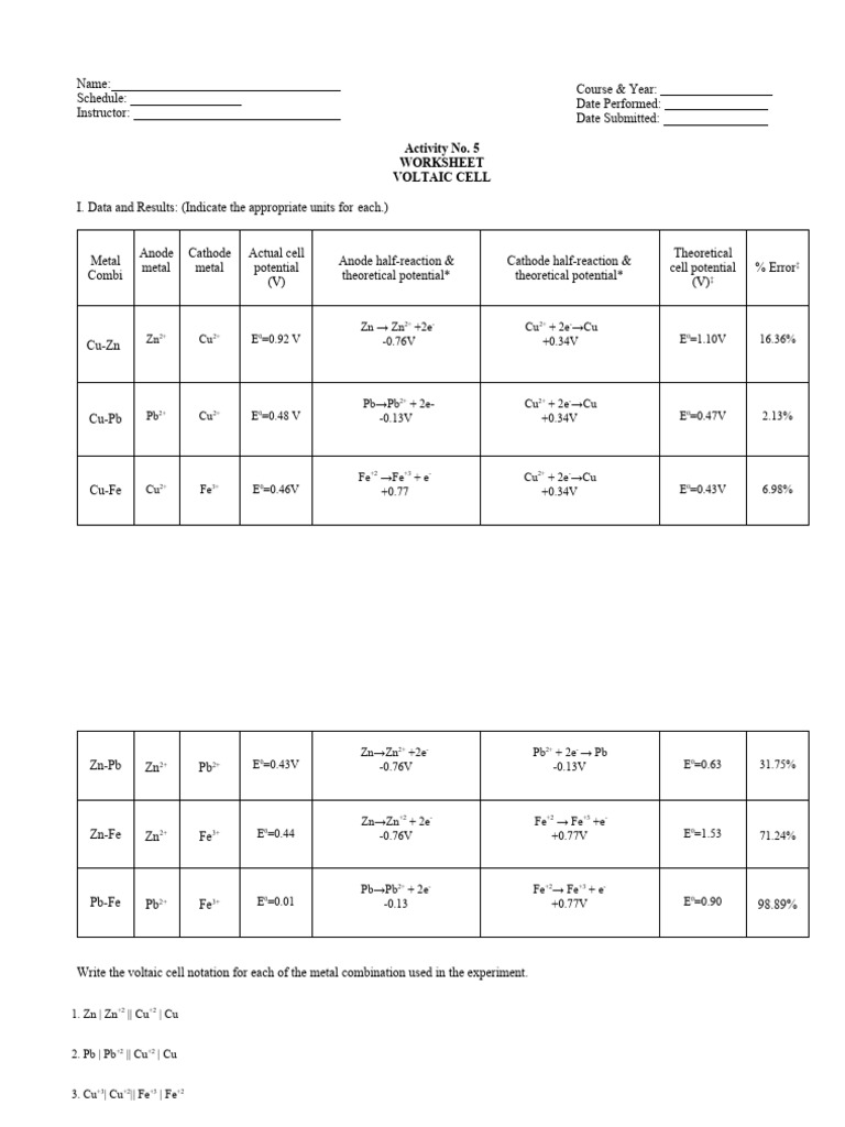 Activity 5 - Voltaic Cell | PDF | Zinc | Anode