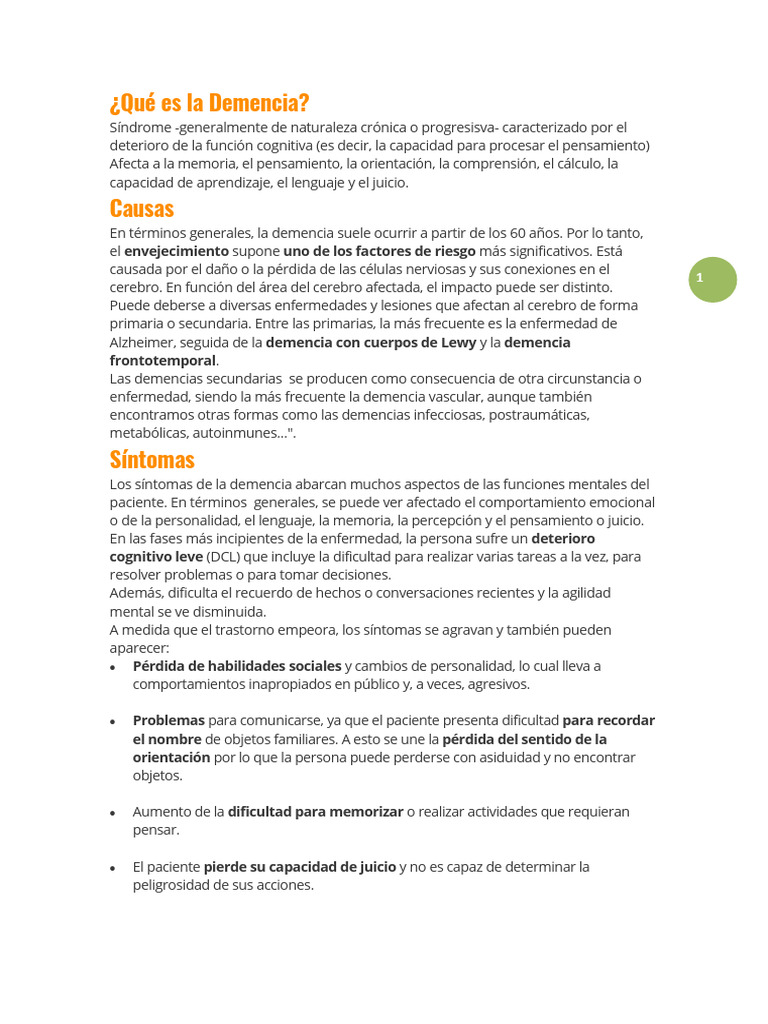 Qué Es La Demencia Pdf Demencia Ciencia Cognitiva