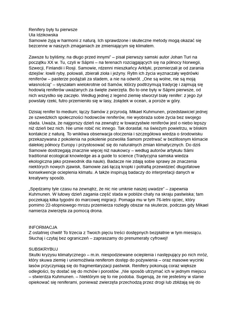 Renifery Były Tu Pierwsze | PDF