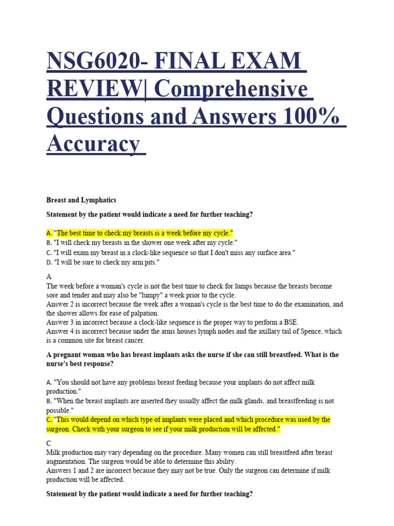 NSG6020 FINAL EXAM REVIEW Comprehensive Questions and Answers 100% Accuracy | PDF | Hepatitis ...