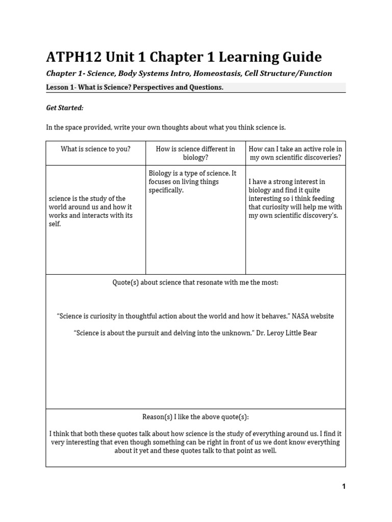 Unit 1 Chapter 1 Learning Guide July 2023 | PDF | Cell (Biology ...