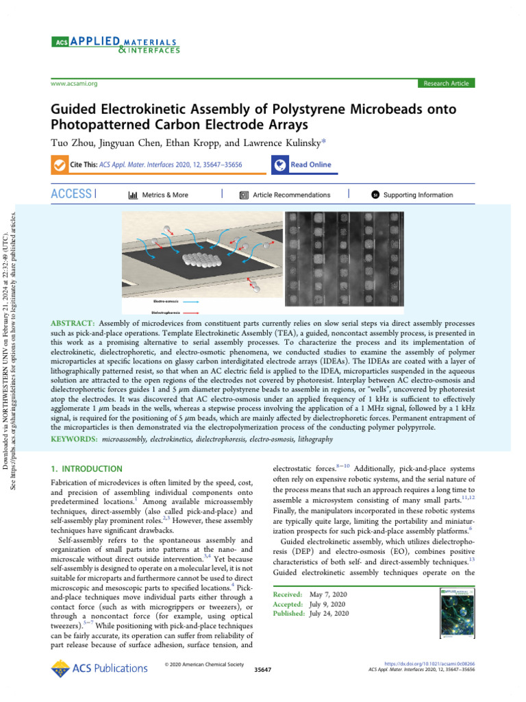 Zhou Et Al 2020 Guided Electrokinetic Assembly of Polystyrene Microbeads Onto Photopatterned ...