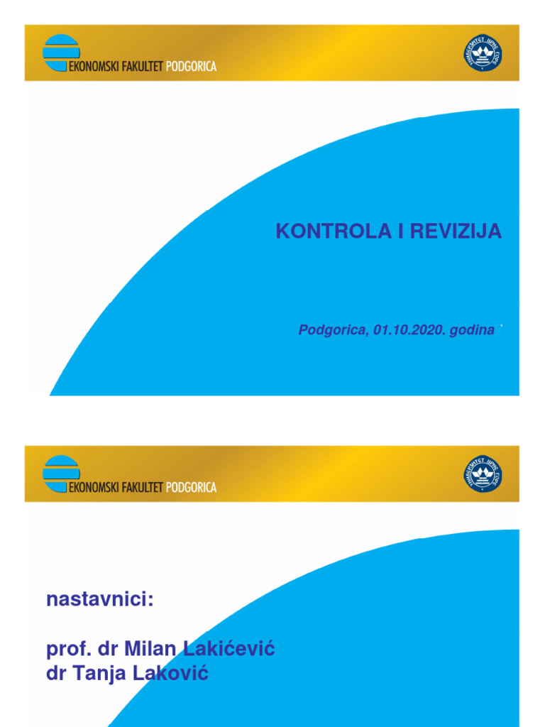 Kontrola I Revizija UVODNO PREDAVANJE 2020 - Compatibility Mode | PDF