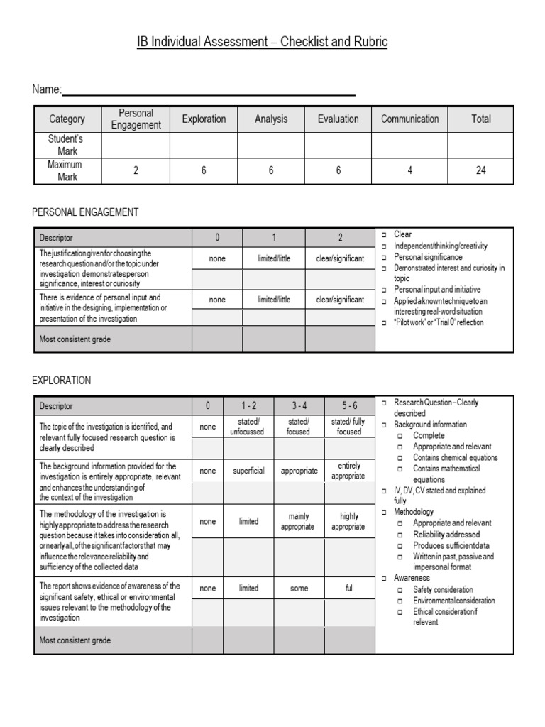 IB Assessment Checklist and Rubric | PDF | Data | Quantitative Research