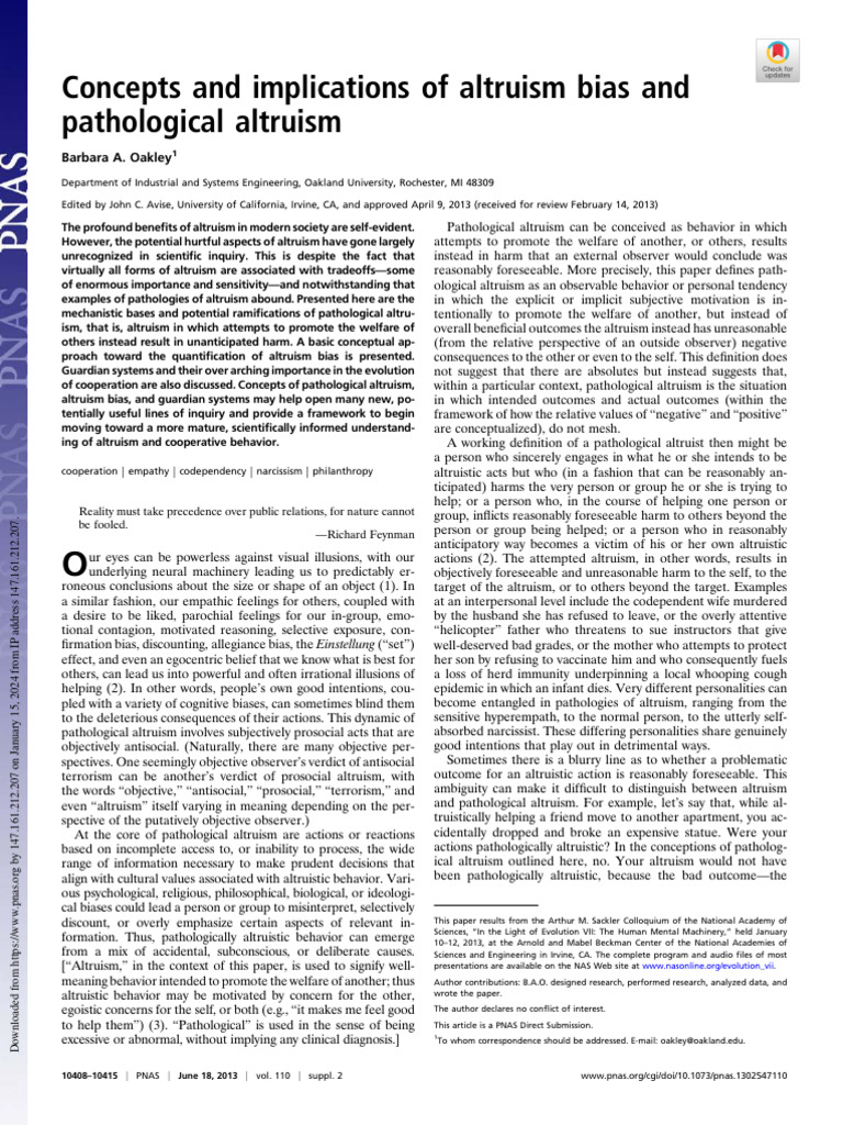 Oakley 2013 Concepts and Implications of Altruism Bias and Pathological ...