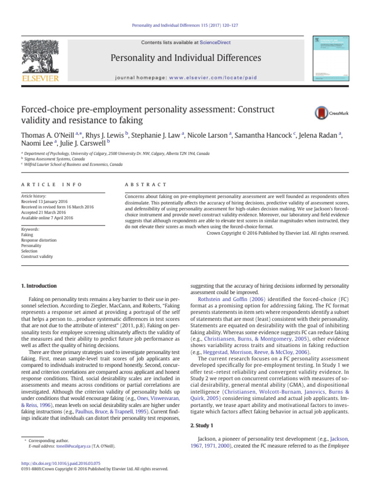Forced-Choice Pre-Employment Personality Assessment | PDF | Validity ...