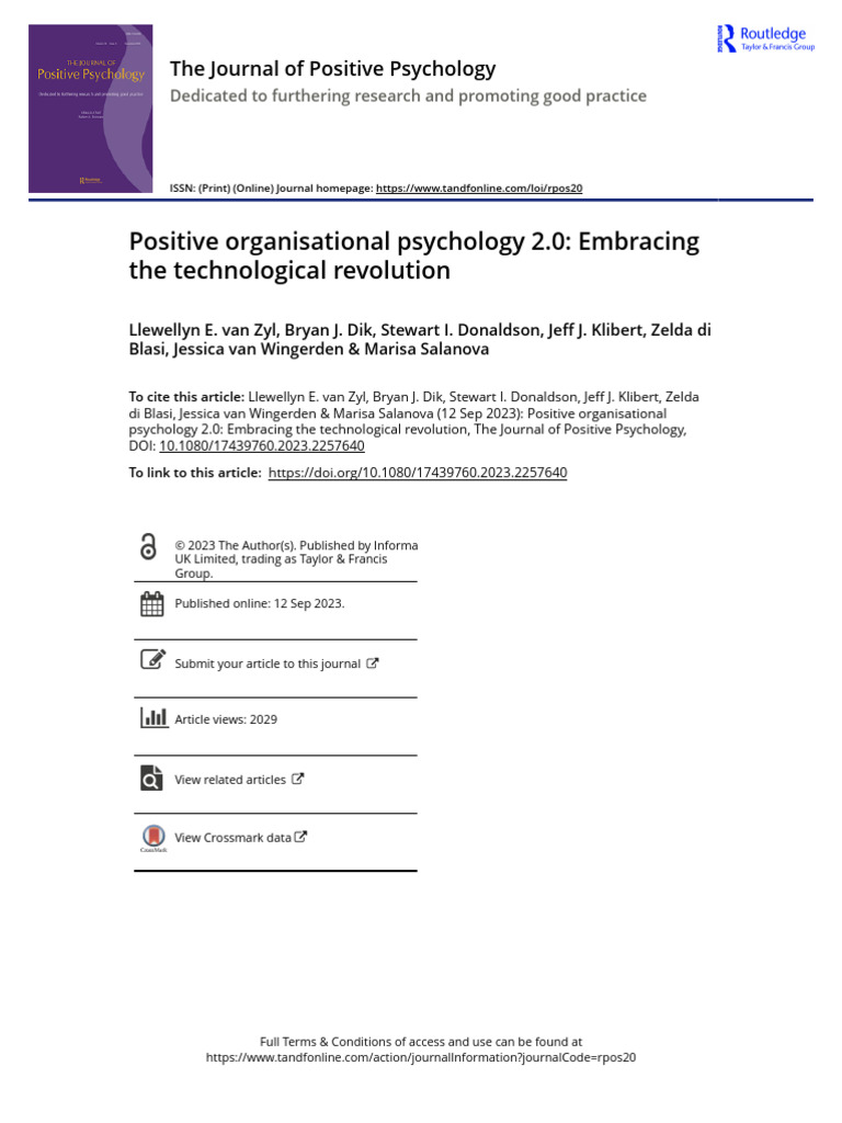 Positive Organisational Psychology 2.0 Embracing The Technological ...