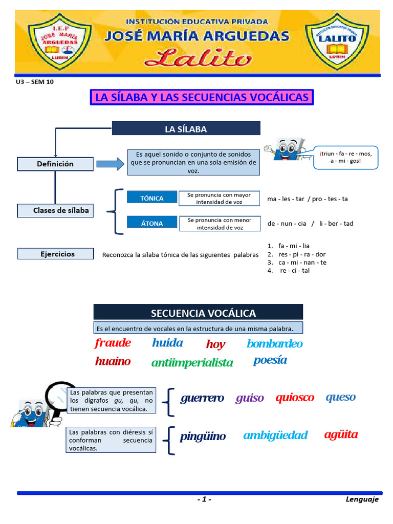 4ai Lenguaje Sem 10 La Silaba y Las Secuencias Vocalicas | PDF | Sílaba ...