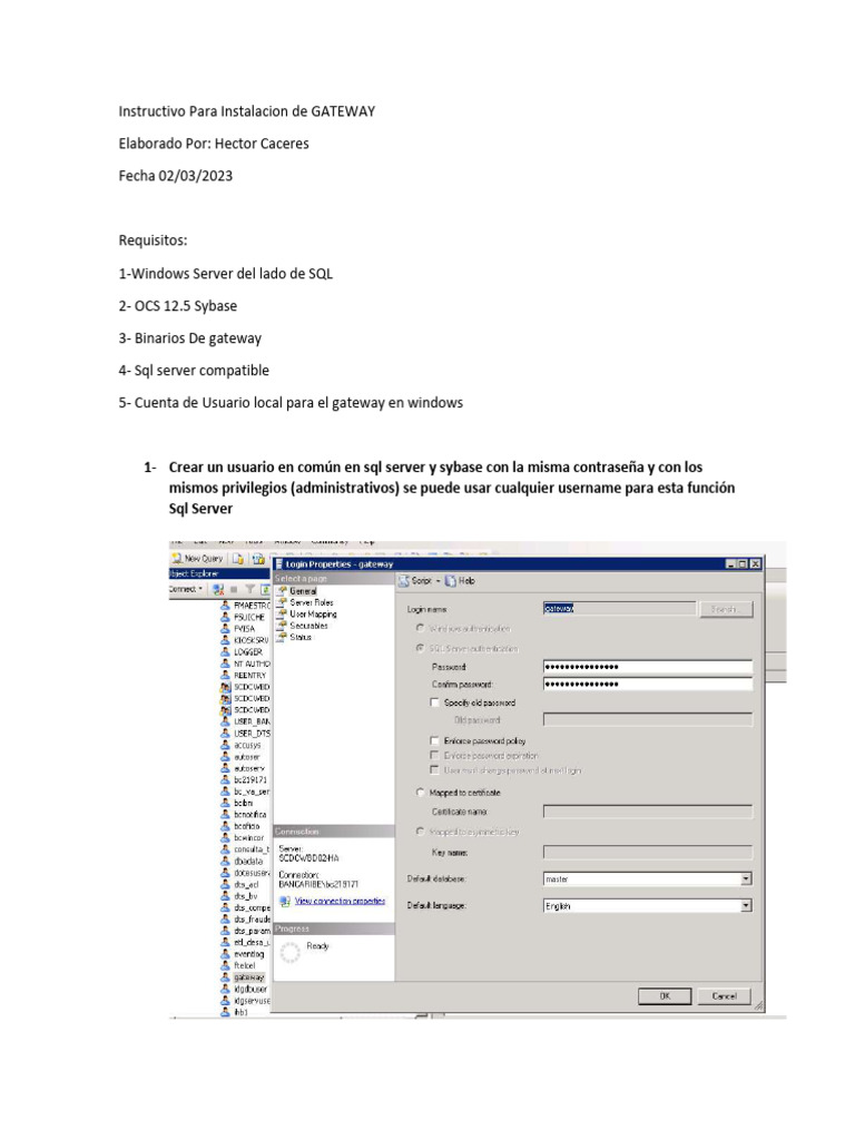 Manual de Instalacion de GATEWAY | PDF | Servidor SQL de Microsoft | Archivo de computadora