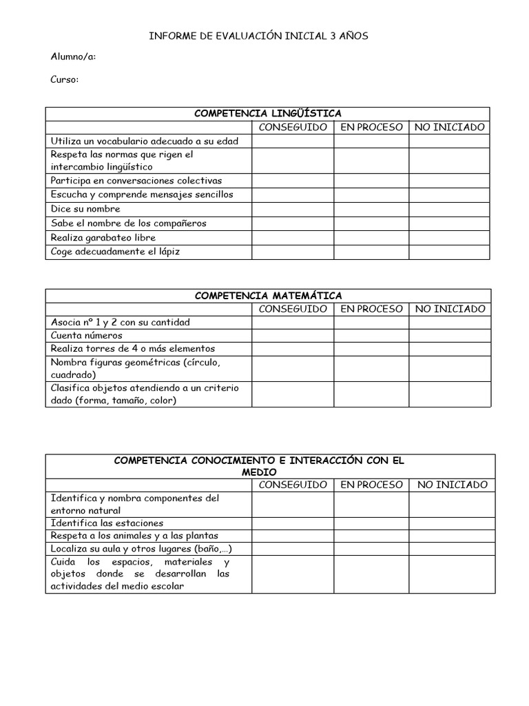 12 Evaluación Inicial 3 Años Ie Pdf Educación Primaria Evaluación
