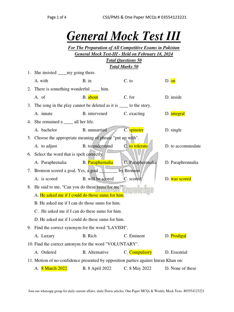 General Mock Test for Competitive Exams | PDF