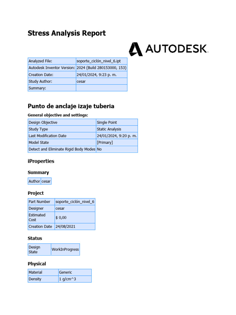 Soporte - Ciclón - Nivel - 6.ipt Stress Analysis Report 24-01-2024 | PDF | Strength Of Materials ...
