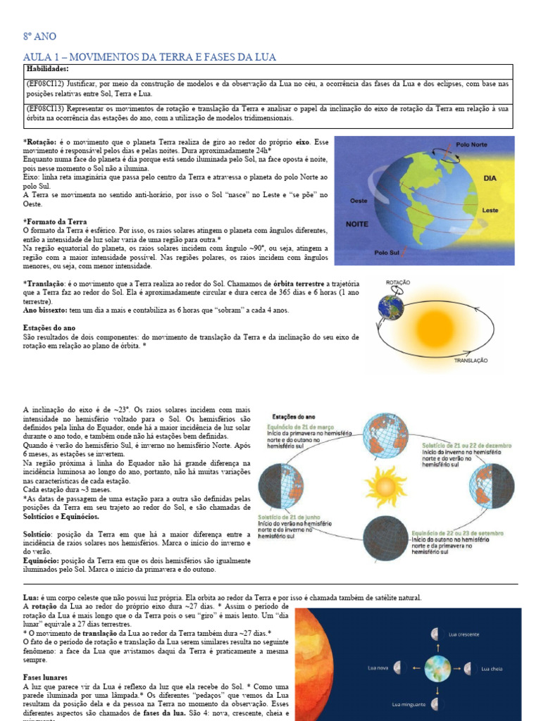 Movimentos da Terra e Fases da Lua | PDF | Terra | Lua