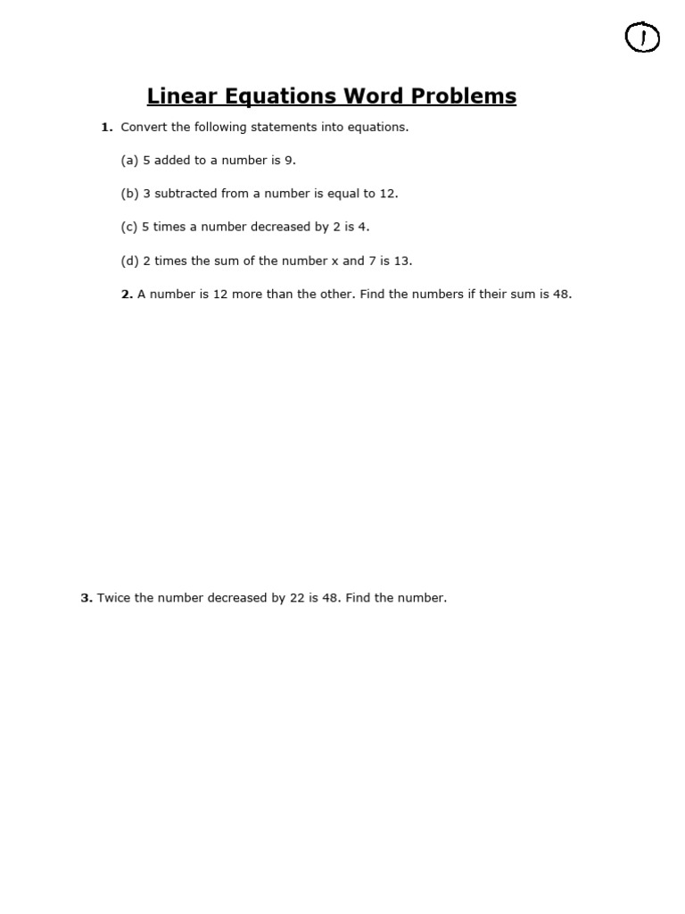 Linear Equations Word Problems | PDF | Rectangle | Numbers