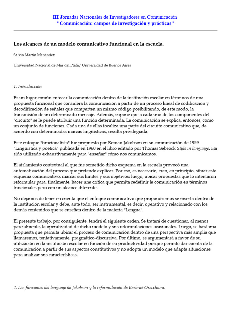 Modelo Comunicativo Funcional en La Escuela | PDF | Comunicación | Lingüística