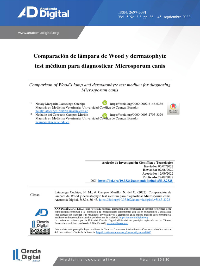 Comparación de Lámpara de Wood y Dermatophyte Test Médium para ...