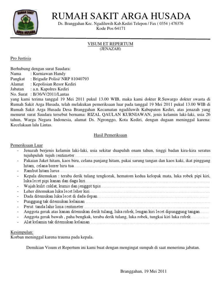 Visum Et Repertum Mayat | PDF