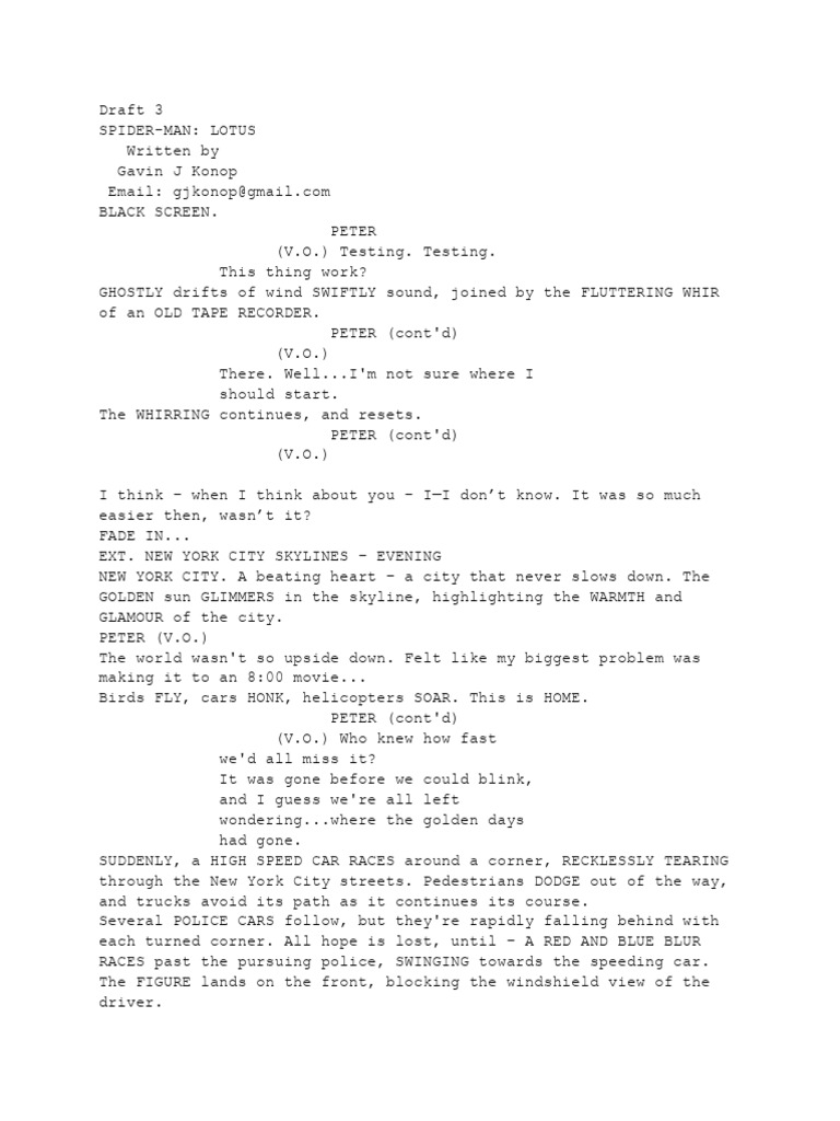 The Entire Spider Man Lotus Script Pdf Spider Man Characters Created 