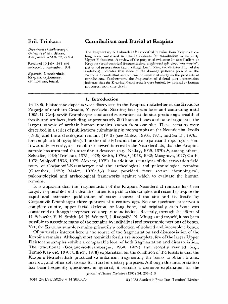 Krapina Neanderthal Cannibalism Review | PDF | Neanderthal | Pleistocene