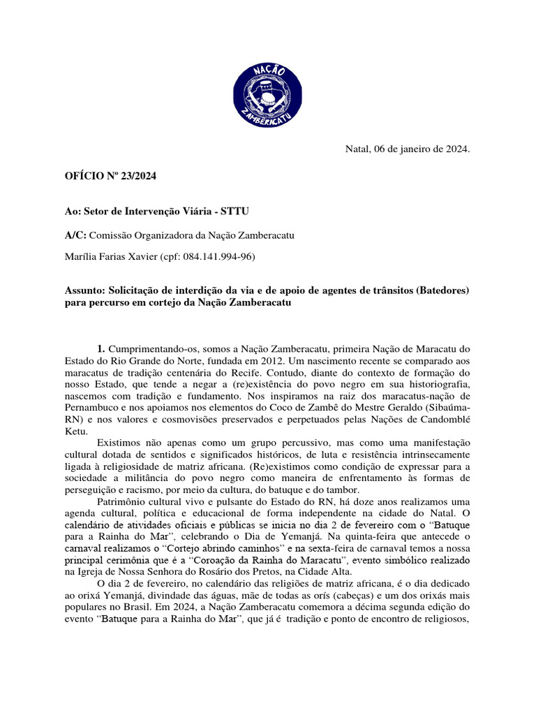 Cópia de OFÍCIO #4 - 2024 - 2FEV - STTU | PDF