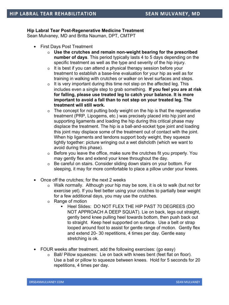 Hip Lab Ral Tear Post Regen | PDF | Knee | Musculoskeletal System