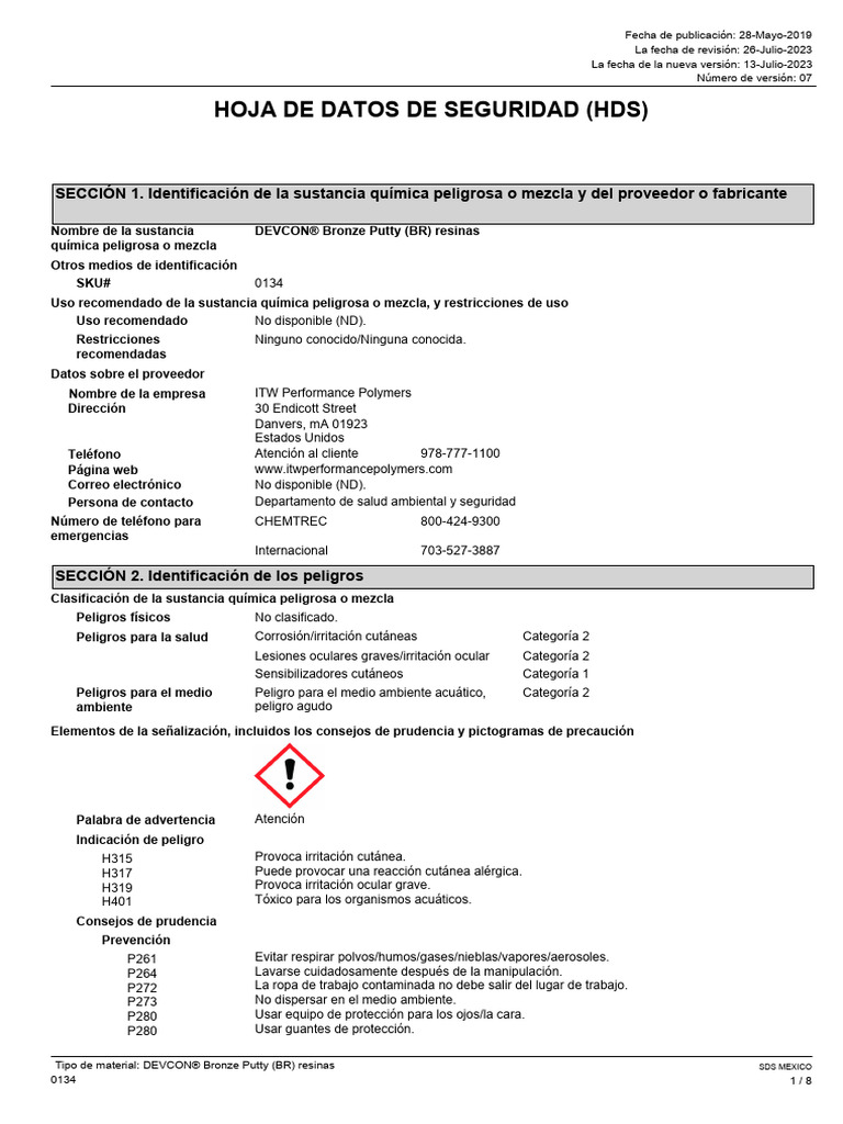 DEVCON® Bronze Putty | PDF | Residuos | Alergia
