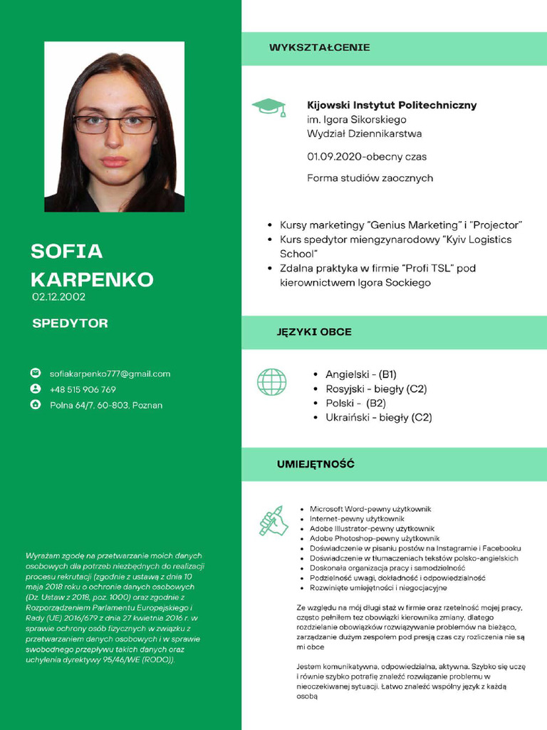 CV Sofia Karpenko | PDF