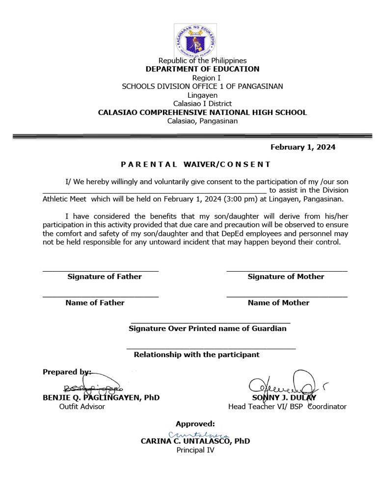 BSP Parental Consent 2024 | PDF