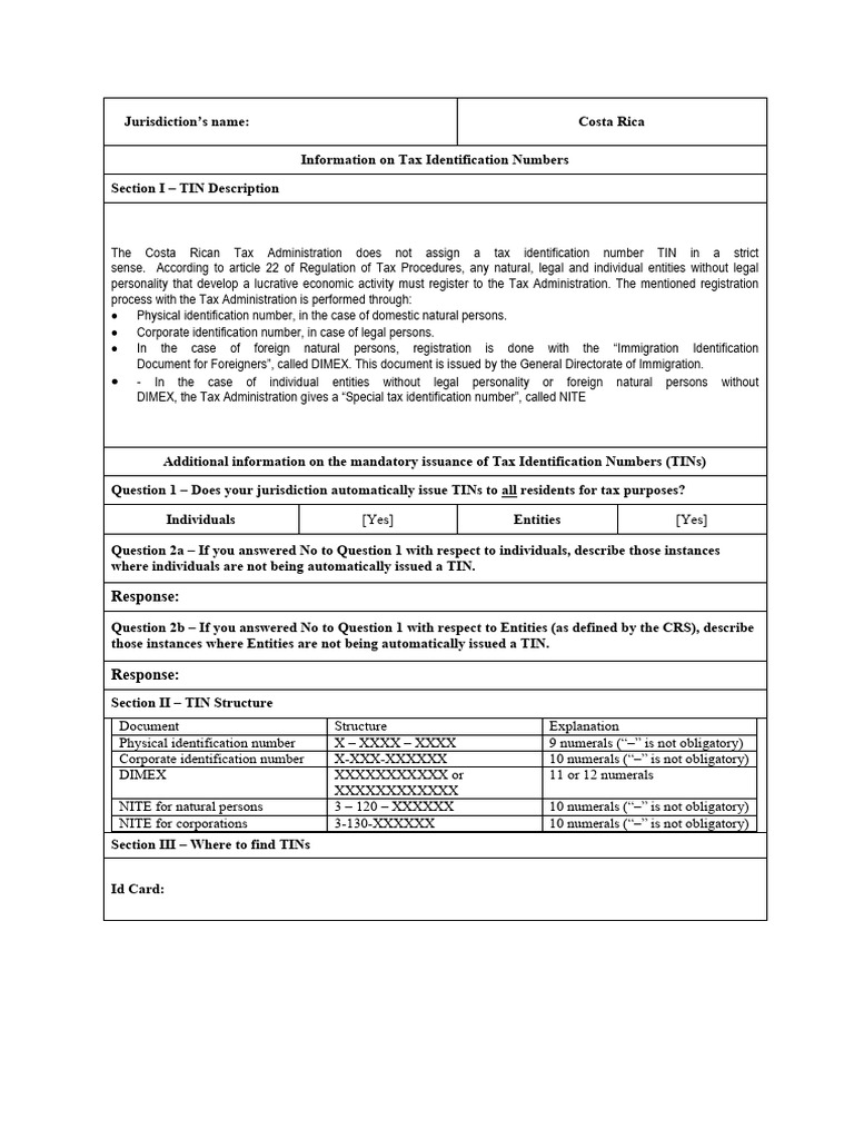 Costa Rica TIN | PDF | Identity Document | Economies