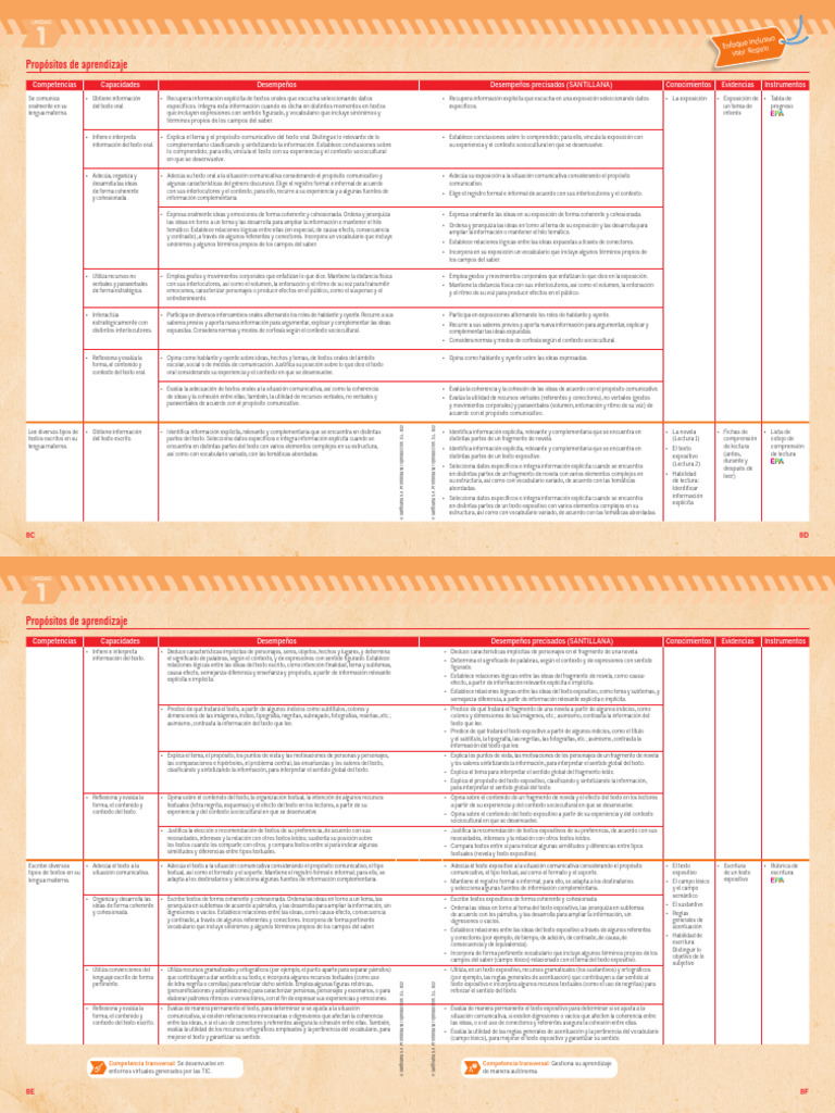 Programaciòn Unidad 1 - Santillana | PDF | Léxico | Información